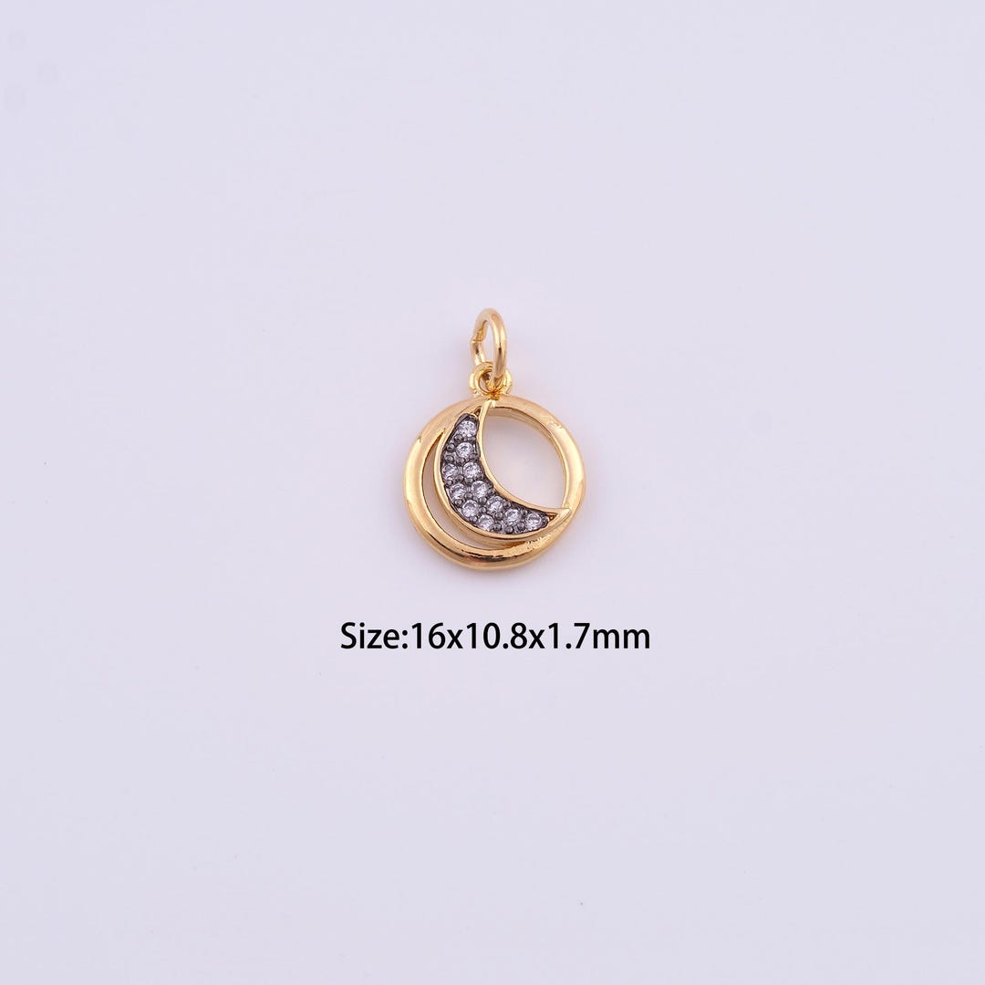 18K Gold Filled Crescent Moon Charms,micro Pave Round Pendant for ...