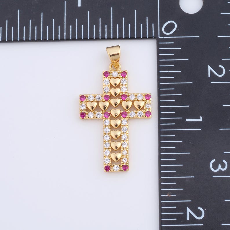 18K Gold Filled Cross Heart Charms,micro Pavé Christian Pendant for ...
