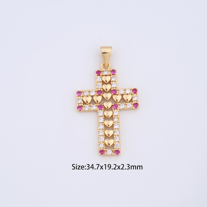 18K Gold Filled Cross Heart Charms,micro Pavé Christian Pendant for ...