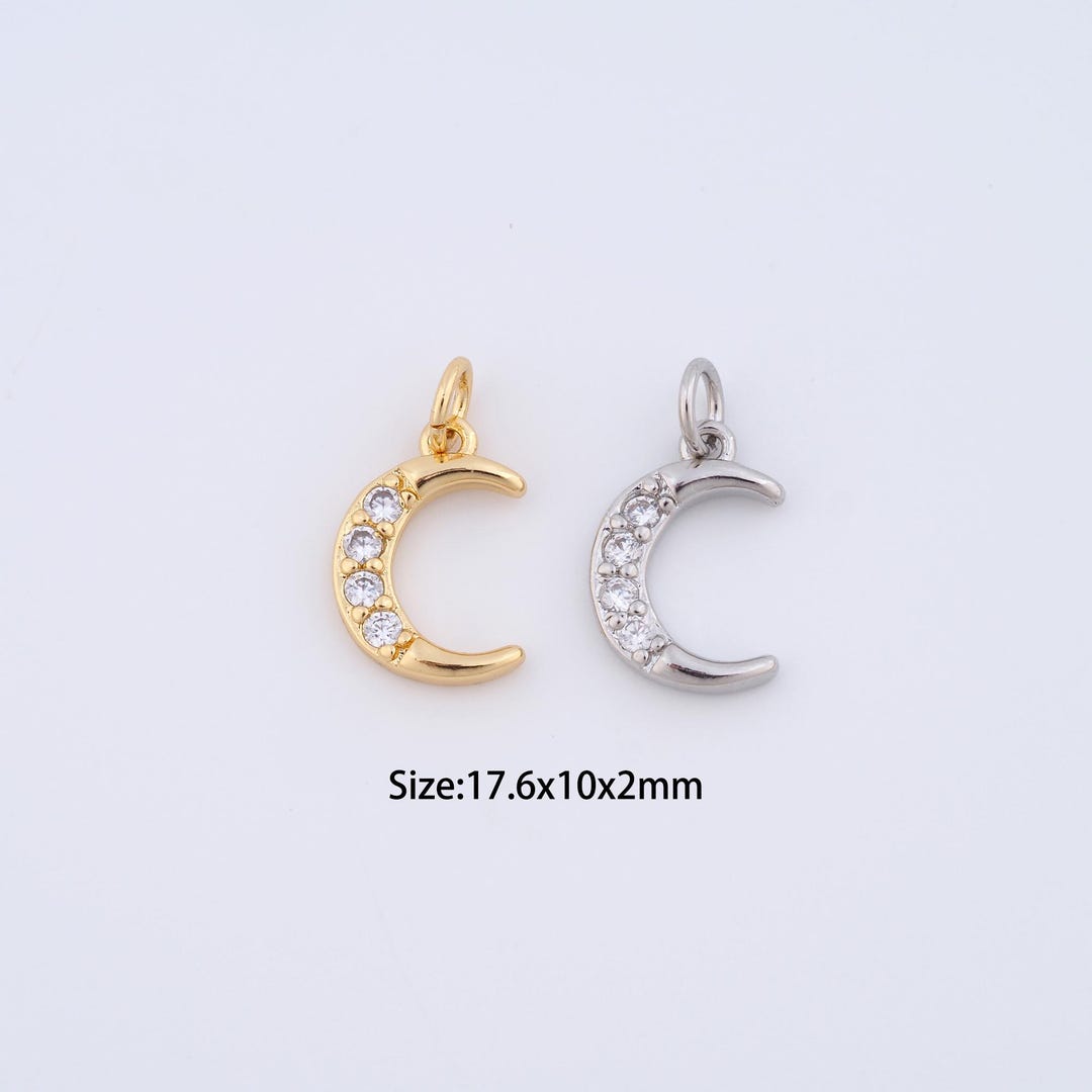 18K Gold Filled Crescent Moon Charms,micro Pave Celestial Pendant for ...