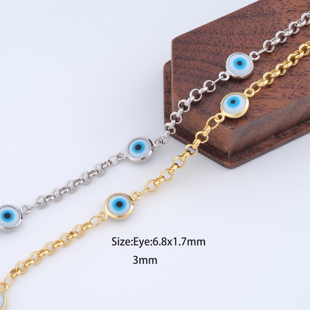1 Meter 18K Gold Filled Evil Eye Chain,semi Finished Chain for Bracelet ...