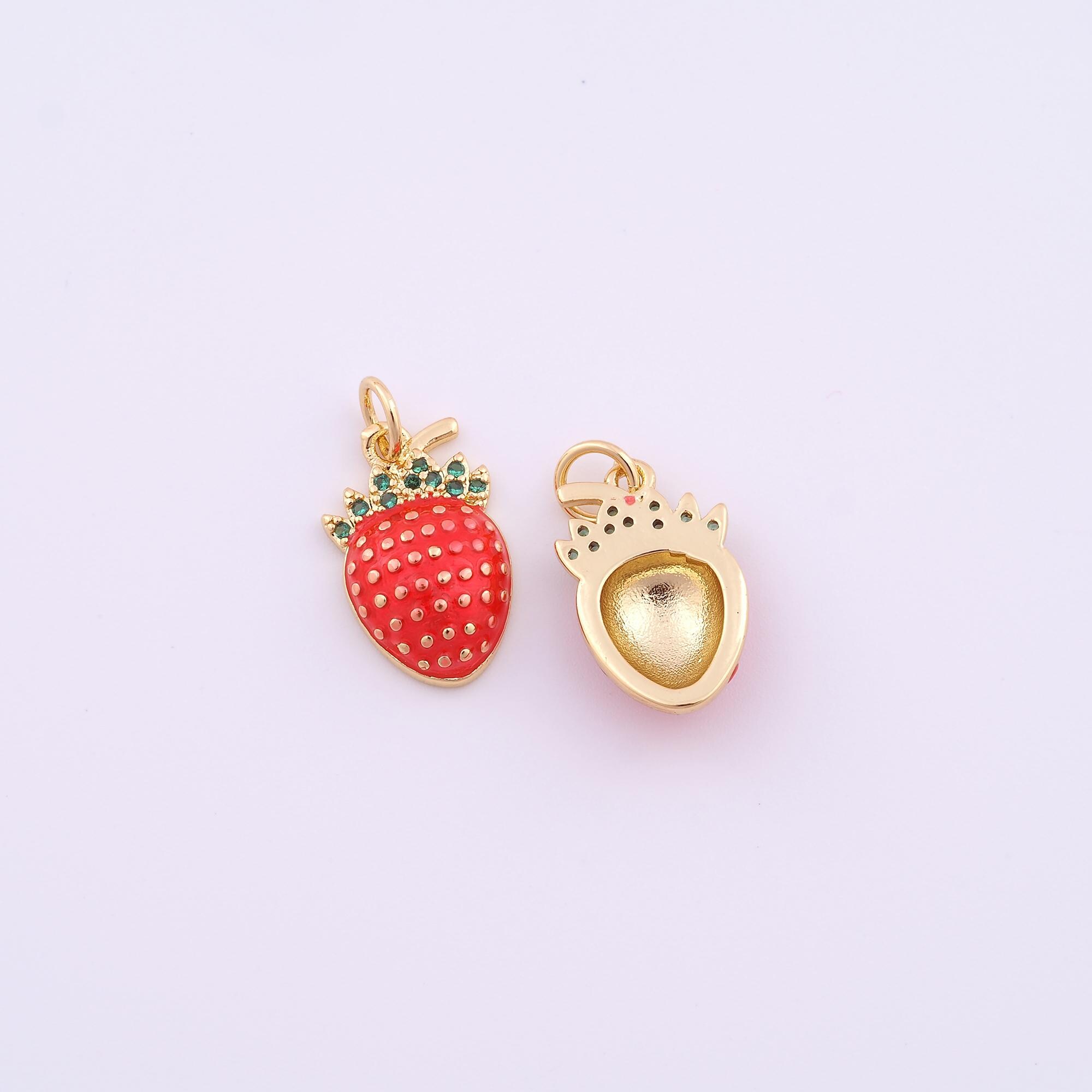 18K Gold Filled Enamel Fruit Charms,micro Pave Strawberry Pendant for ...