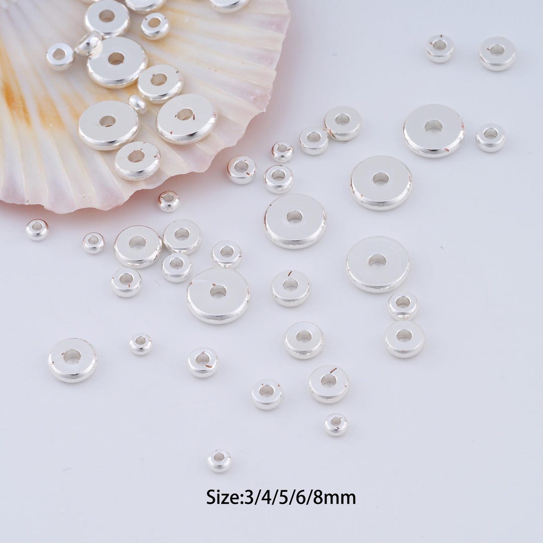 100 Pcs Silver Filled Round Flat Beads,disc Beads for Bracelet Necklace ...