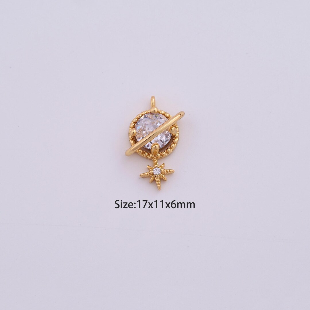 18K Gold Filled Saturn Charms,micro Pave Universe Planet Pendant for ...