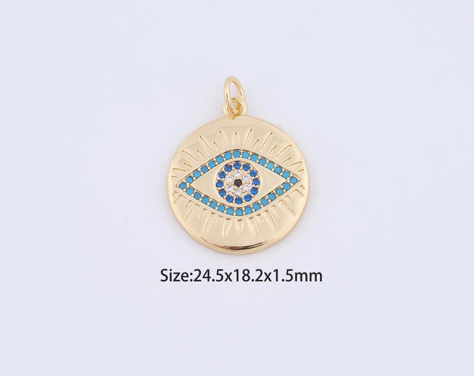 18K Gold Evil Eye Charms,cz Pave Round Charms Pendants,devil Eye Charm ...