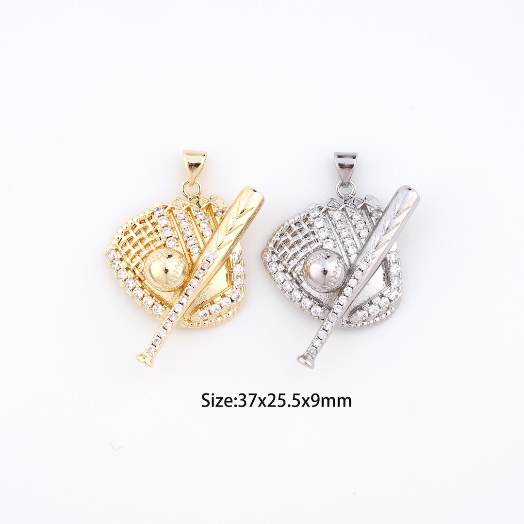 18K Gold Filled Baseball Bat Charms,micro Pave Baseball Glove Pendant ...