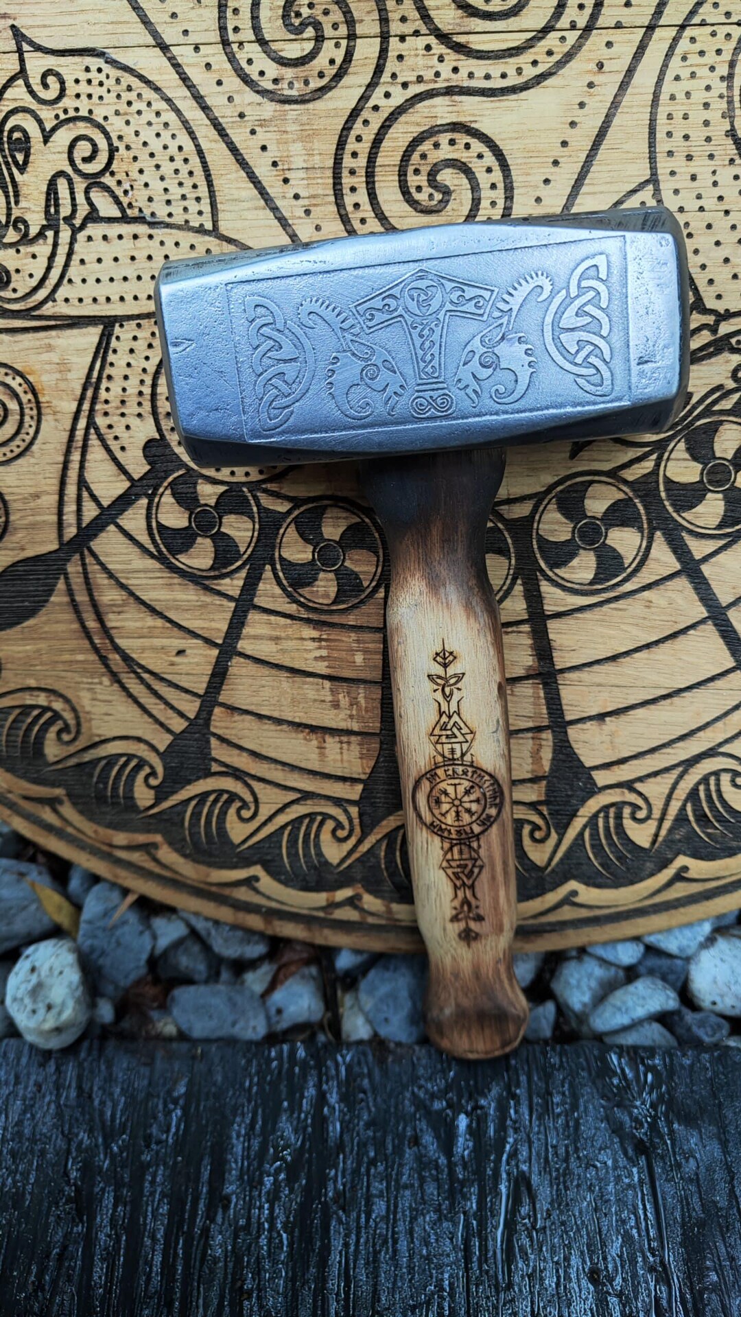 Engraved Viking Thor's Hammer - Hand Carved Wooden Handle and Metal ...