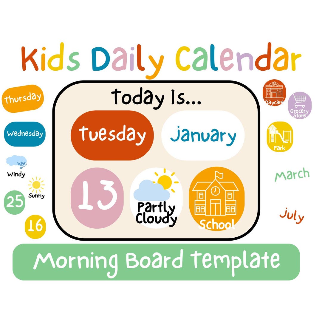 Kids Daily Calendar Template - Etsy
