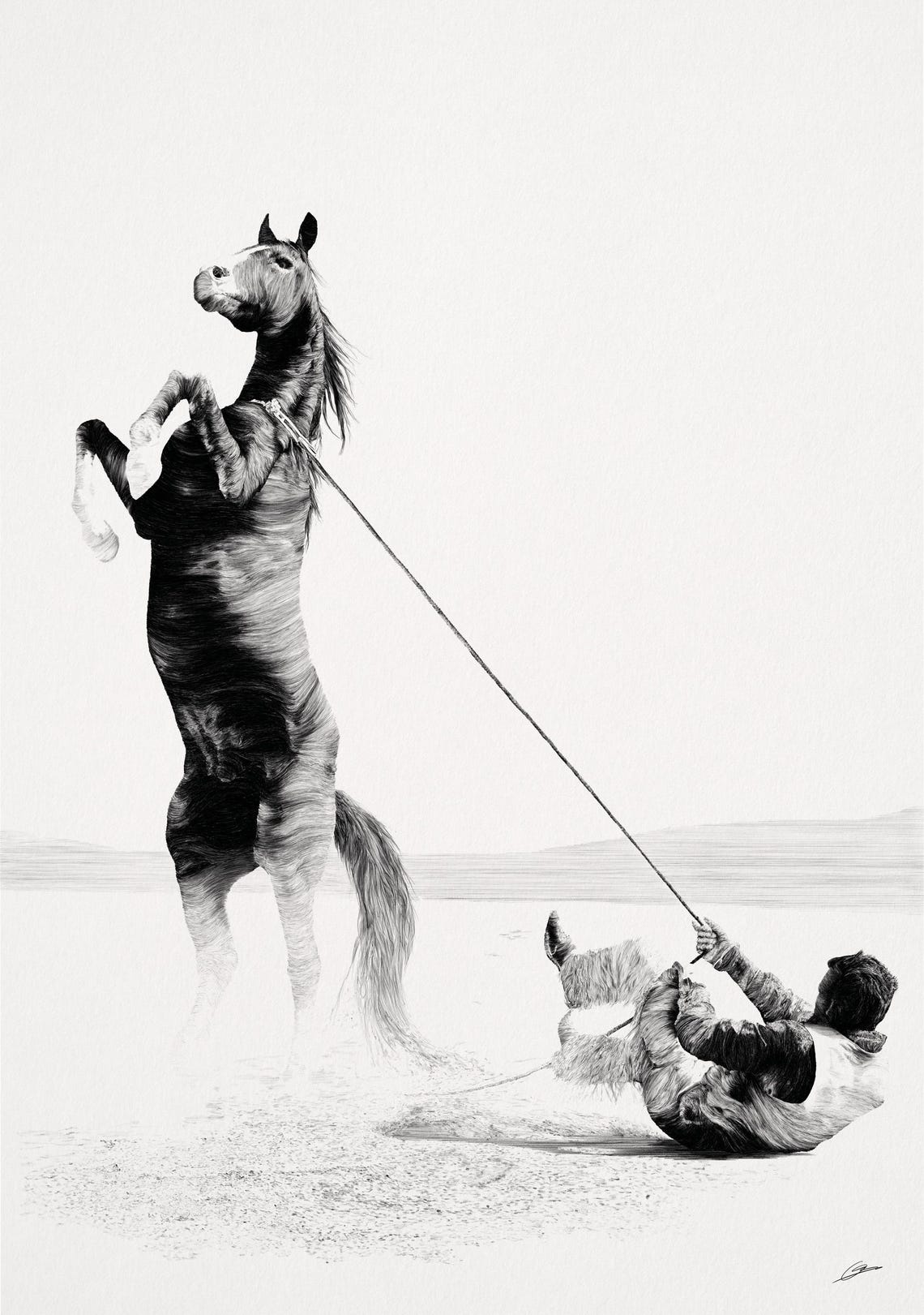 The Fall – Western Cowboy Drawing – Hand-drawn Pen & Ink Art on A2 ...