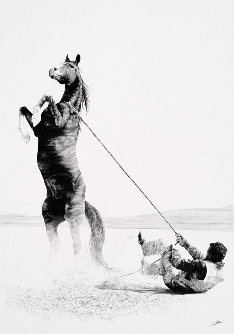 The Fall – Western Cowboy Drawing – Hand-drawn Pen & Ink Art on A2 ...