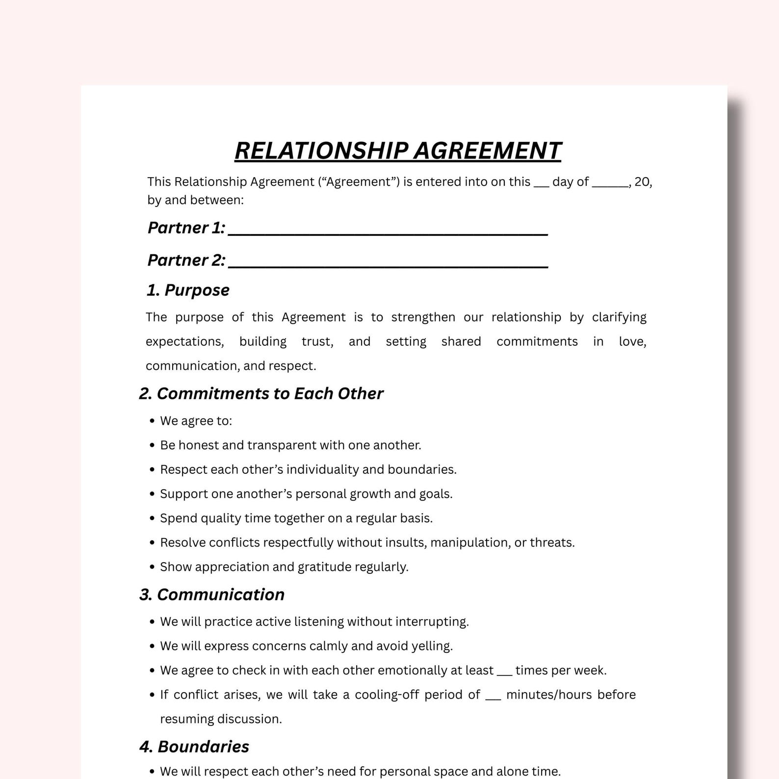 Relationship Contract Template, Canva Editable, Couple Agreement ...