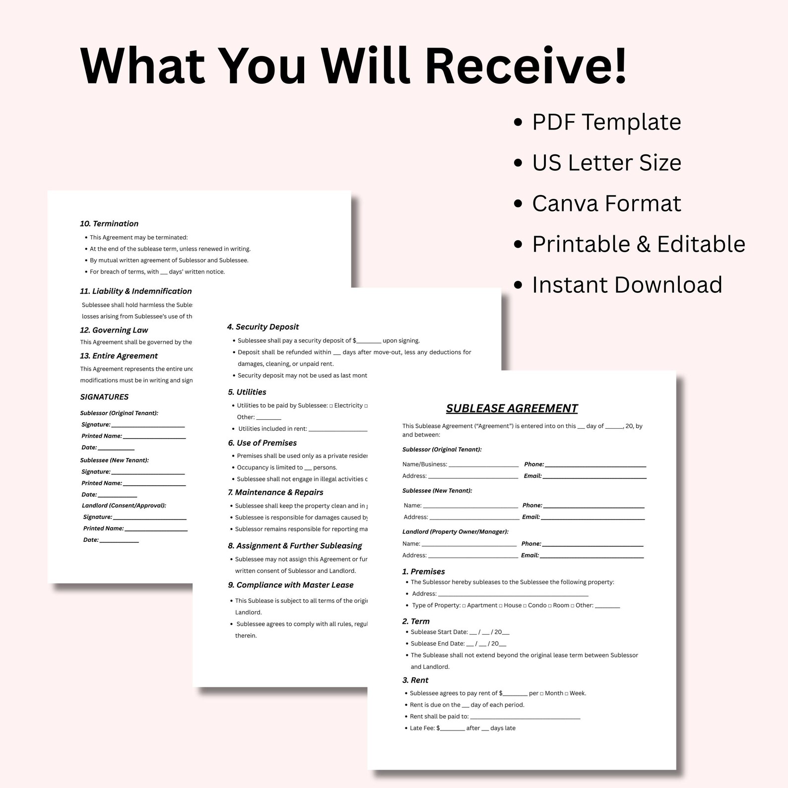 Canva Editable Sublease Agreement Template, US Letter (digital Download ...