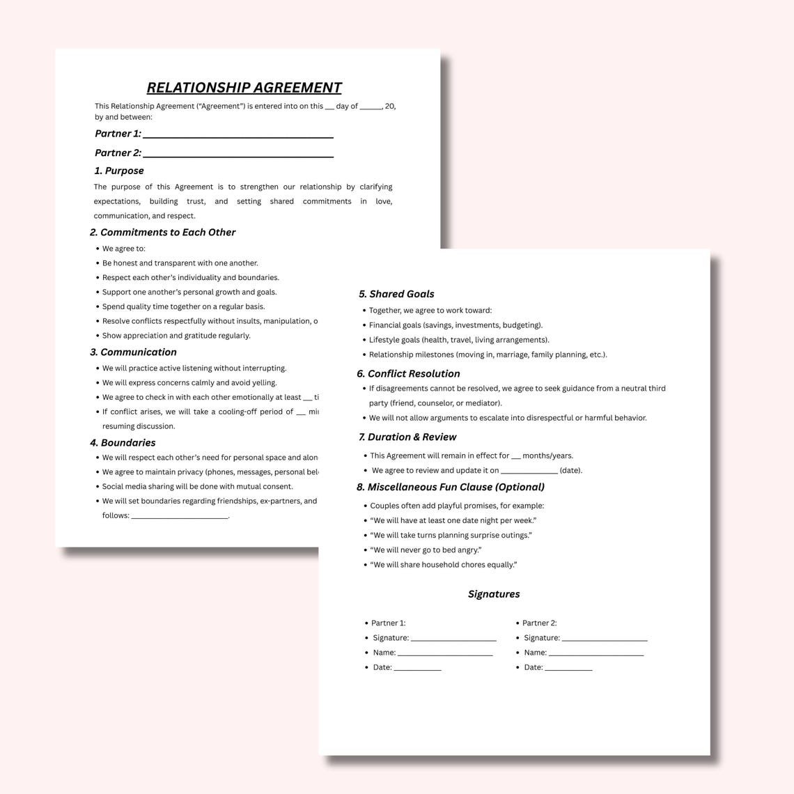 Relationship Contract Template, Canva Editable, Couple Agreement ...