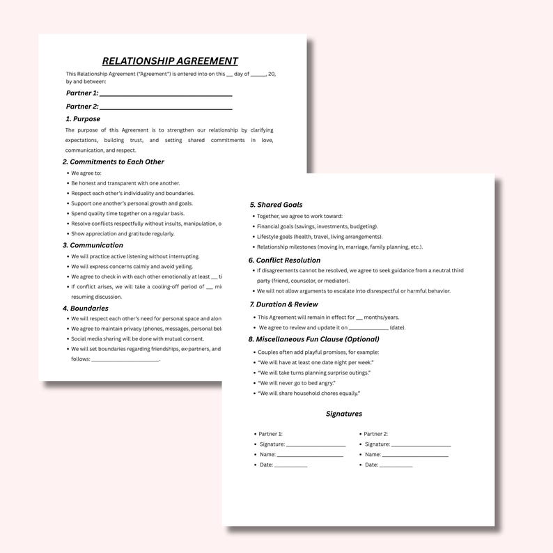 Relationship Contract Template Canva Editable Couple Agreement