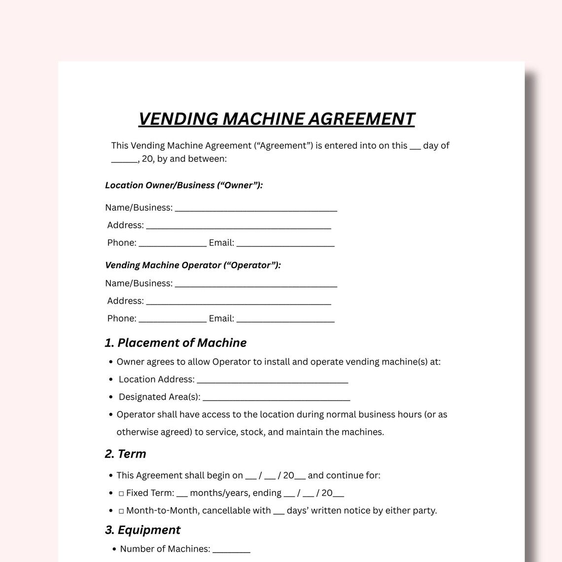 Vending Machine Contract Template, Canva Editable (US Letter) (digital ...
