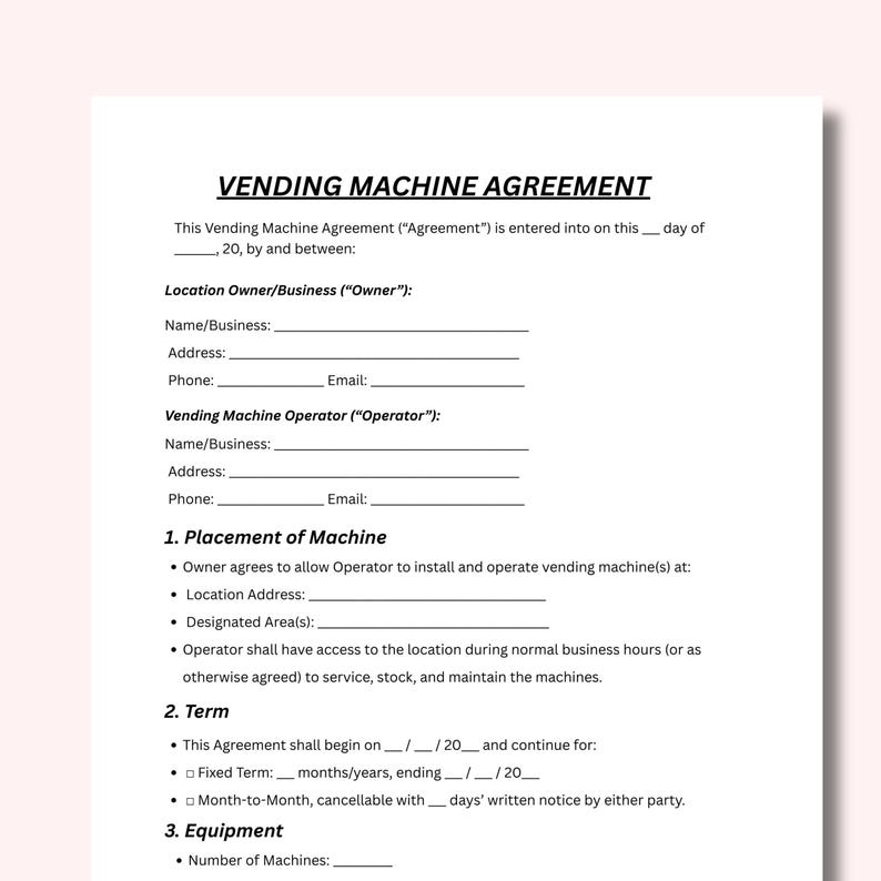 Vending Machine Contract Template, Canva Editable (US Letter) (digital ...