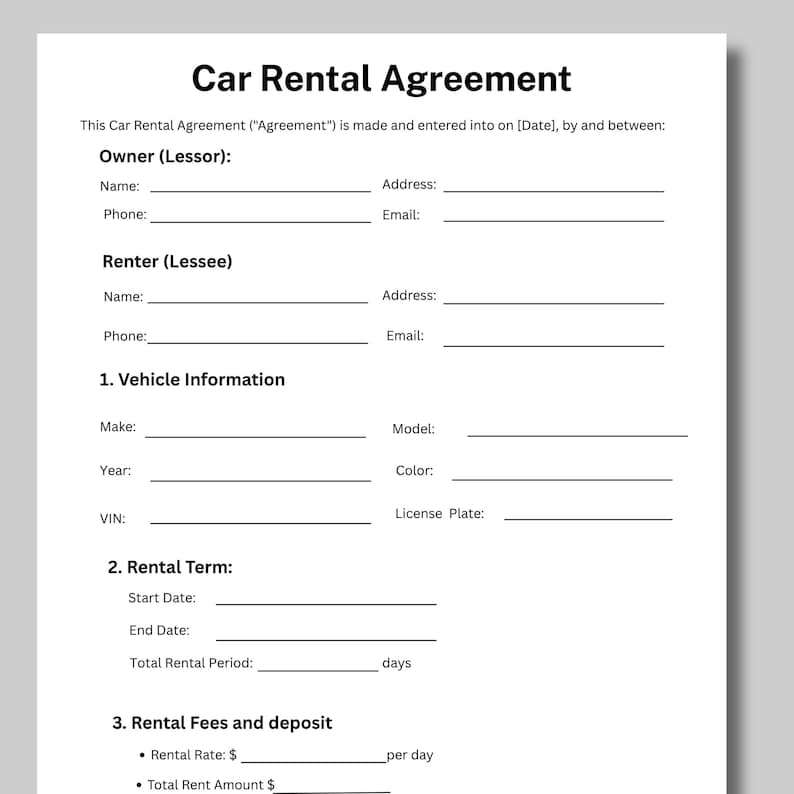 Car Rental Agreement Template: US Letter, Canva Editable (digital ...