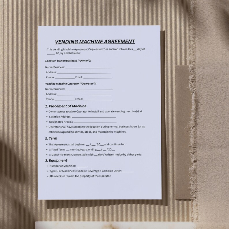 Vending Machine Contract Template, Canva Editable (US Letter) (digital ...