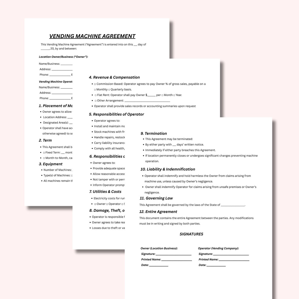 Vending Machine Contract Template, Canva Editable (US Letter) (digital ...