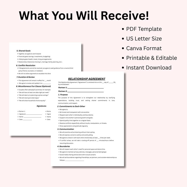 Relationship Contract Template, Canva Editable, Couple Agreement ...