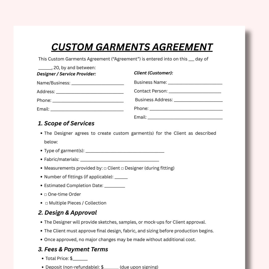 Custom Garment Contract Template: US Letter, Canva Editable (digital ...