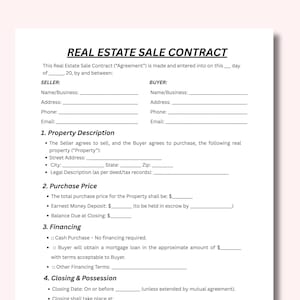 Real Estate Sale Contract Template, US Letter (canva Editable, Digital ...