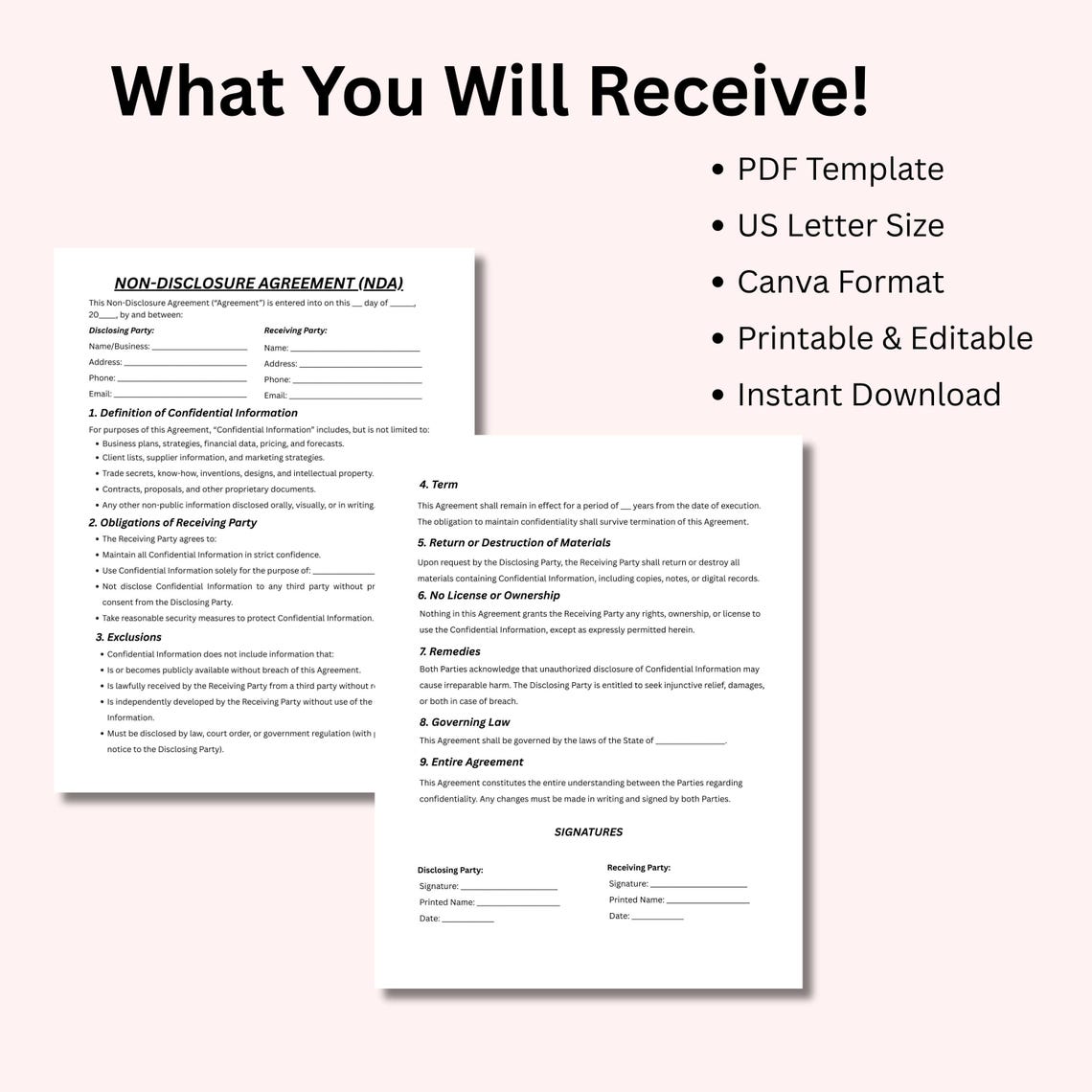 Non-disclosure Agreement NDA Template, Canva Editable (digital Download ...