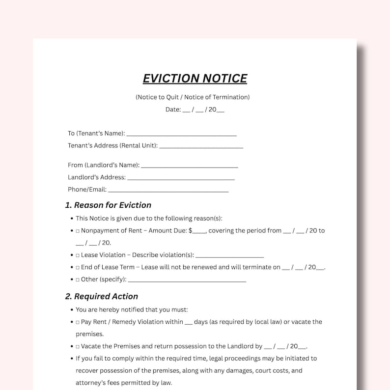 Eviction Notice Template, US Letter, Canva Editable (digital Download ...
