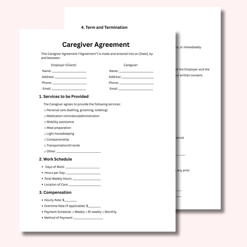 Caregiver Agreement Template: Editable Canva Contract (US Letter Size ...