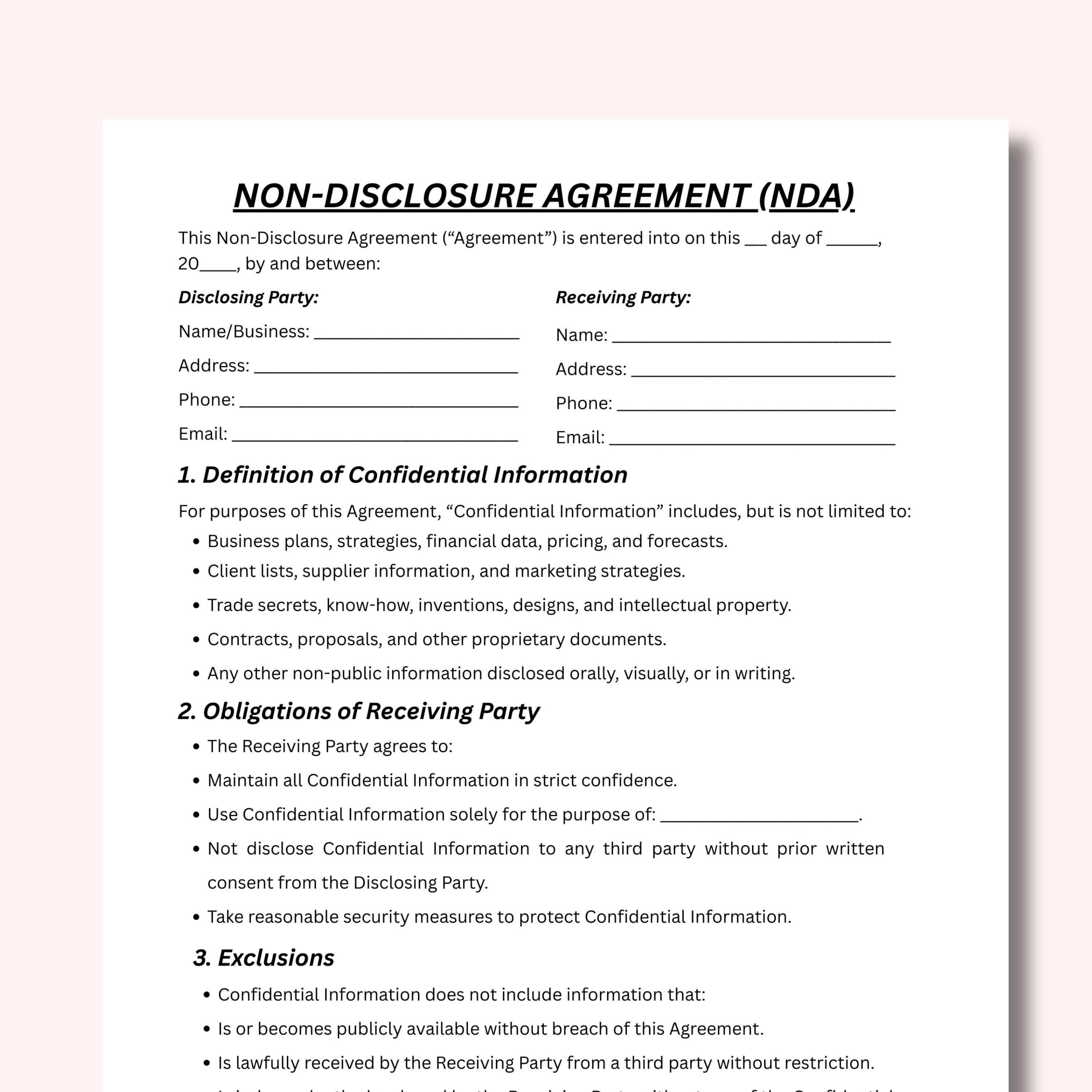 Non-disclosure Agreement NDA Template, Canva Editable (digital Download ...