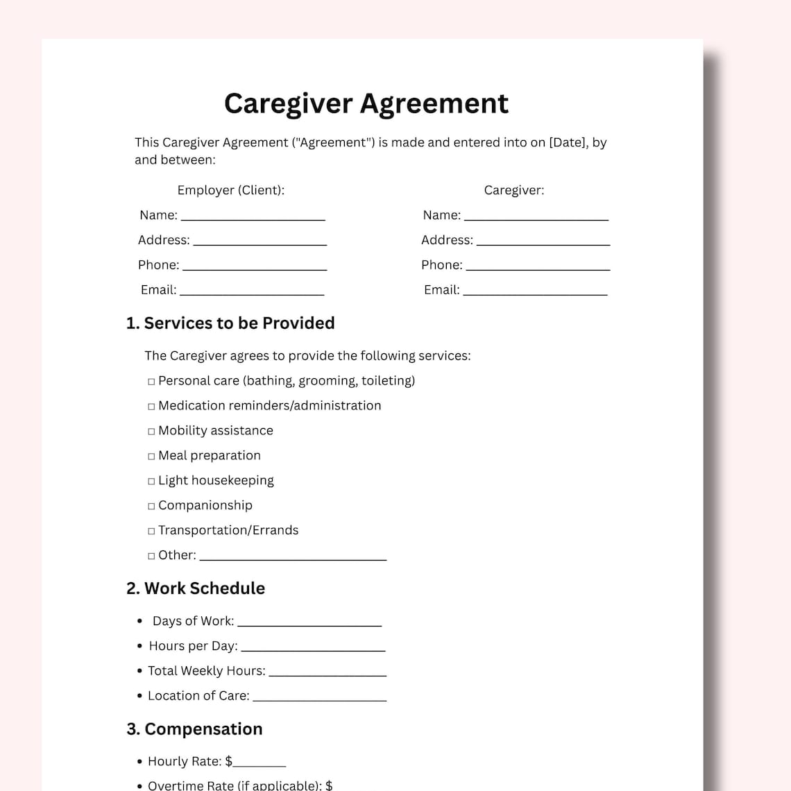 Caregiver Agreement Template: Editable Canva Contract (US Letter Size ...