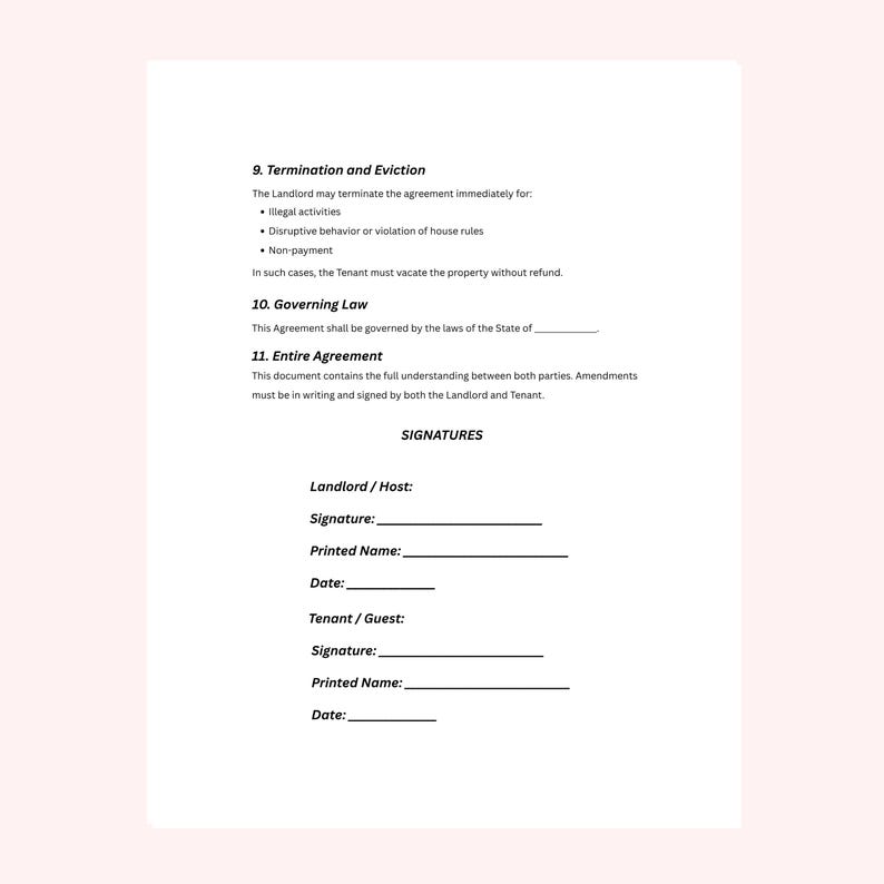 Short Term Rental Agreement Template: Canva Editable, US Letter Size - Etsy