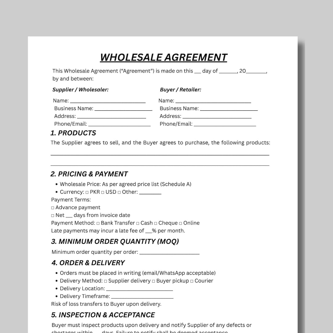 Wholesale Agreement Template US Letter Size Canva Editable, Wholesale ...