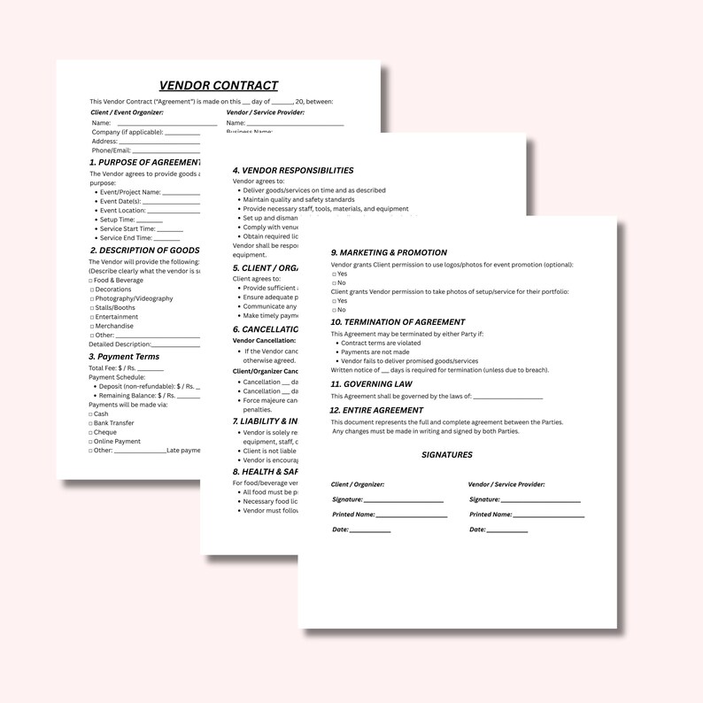 Canva Editable Vendor Contract Template, US Letter (digital Download ...
