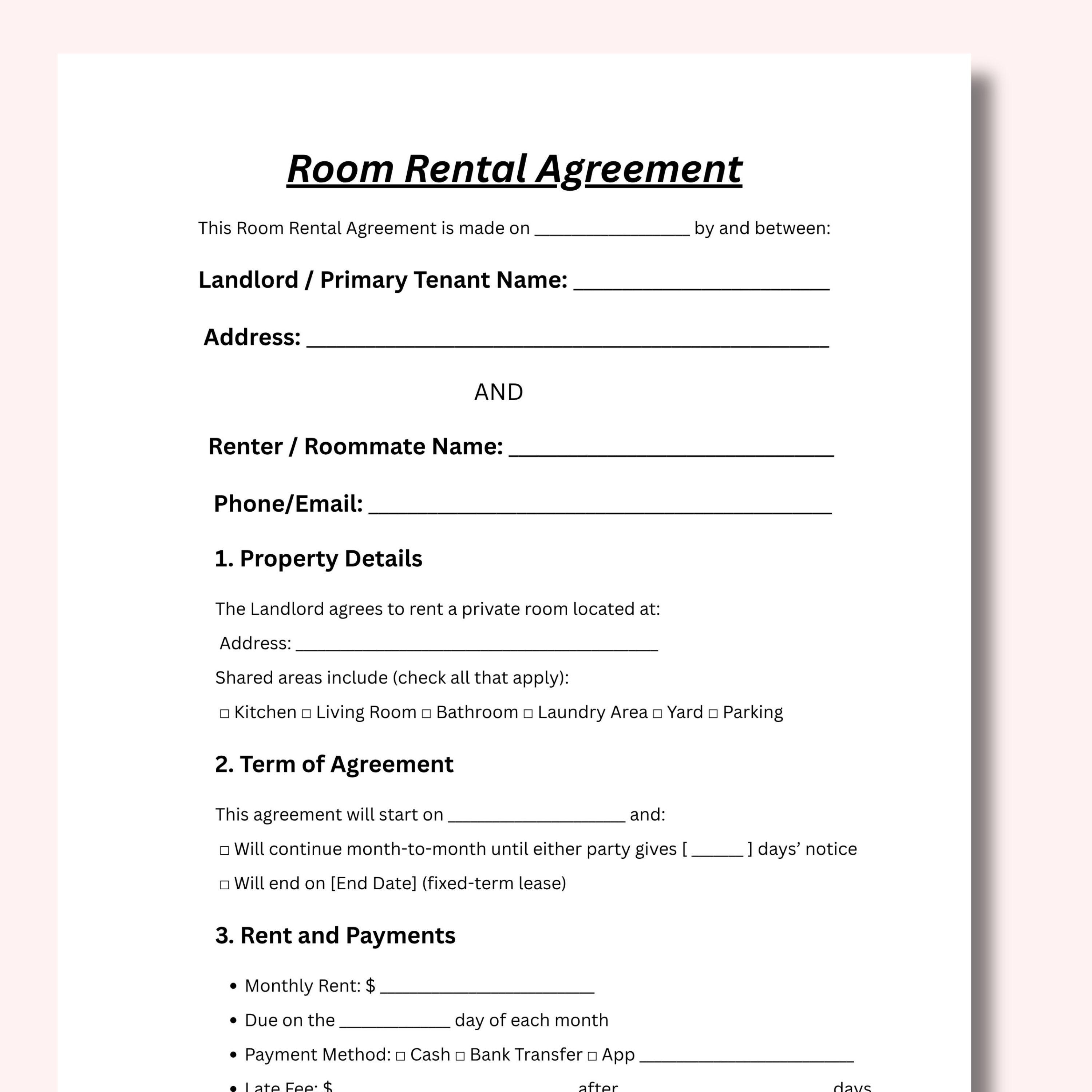 Room Rental Agreement Template: US Letter, Canva Editable (digital ...
