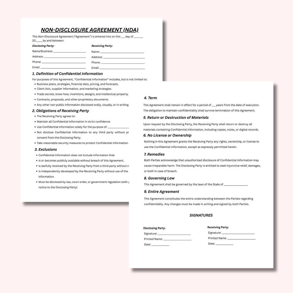 Non-disclosure Agreement NDA Template, Canva Editable (digital Download ...