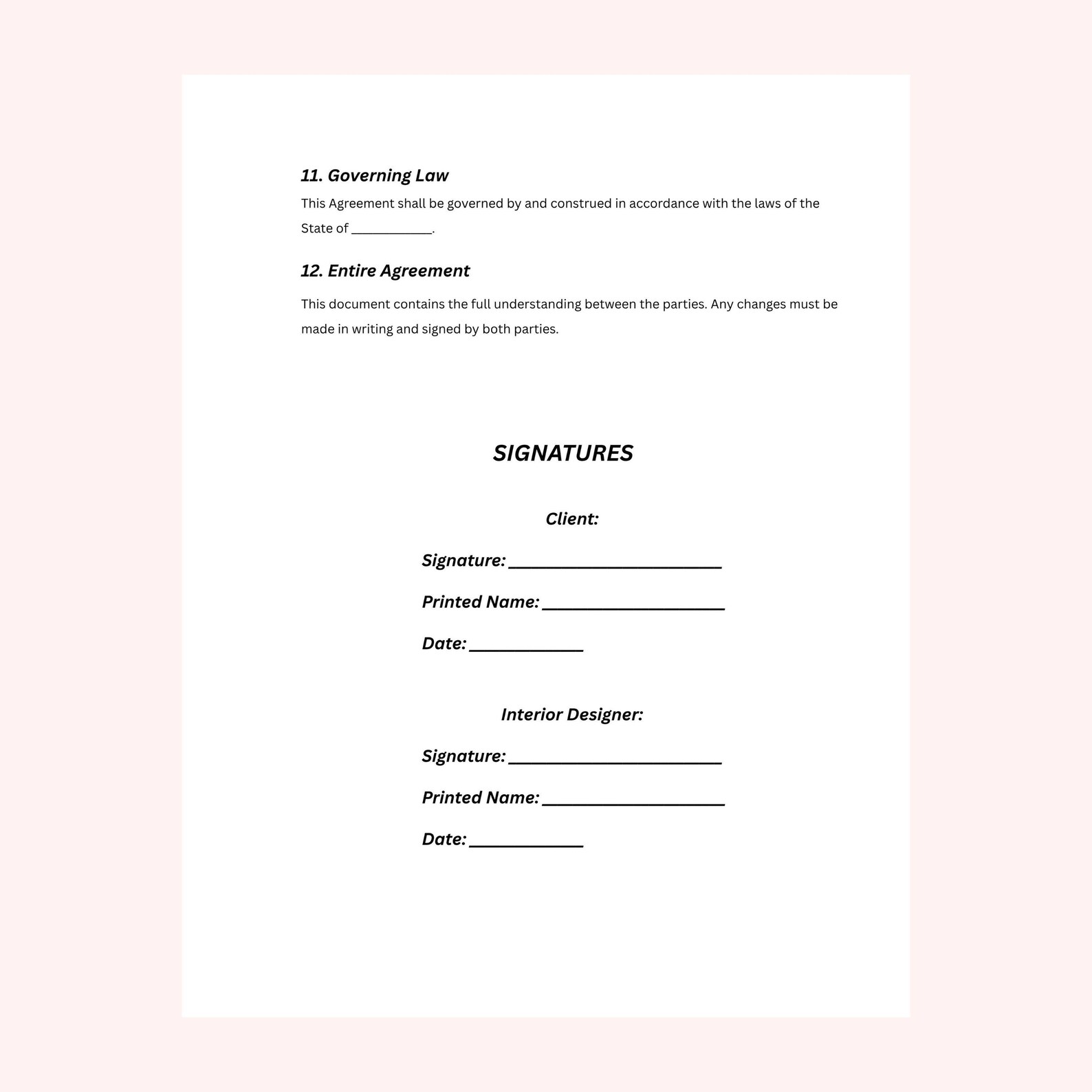 Interior Design Contract Template Canva Editable: US Letter - Etsy