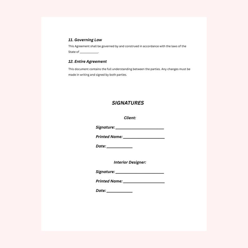 Interior Design Agreement Templates, Printable Contract, Editable ...