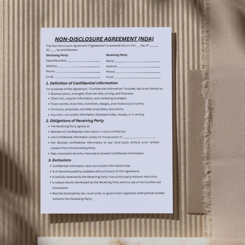 Non-disclosure Agreement NDA Template, Canva Editable (digital Download ...
