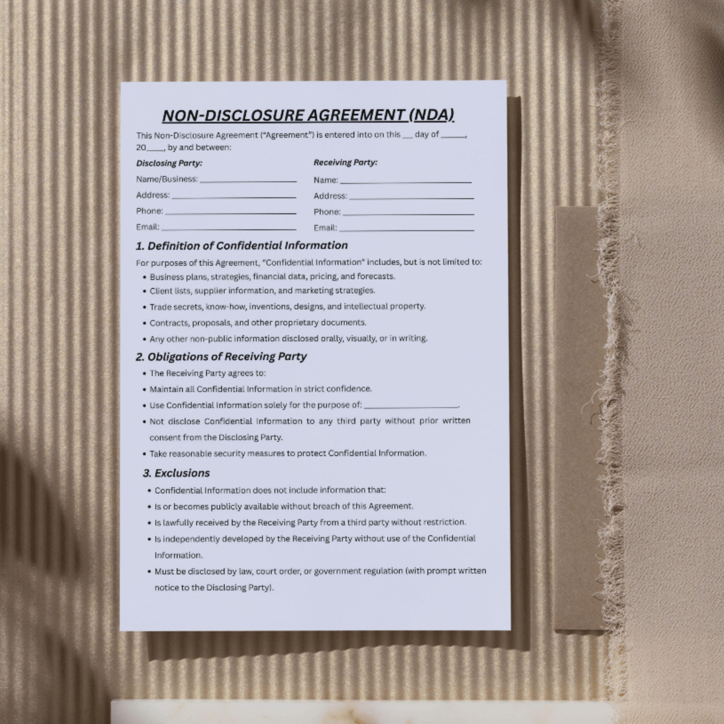 Non-disclosure Agreement NDA Template, Canva Editable (digital Download ...