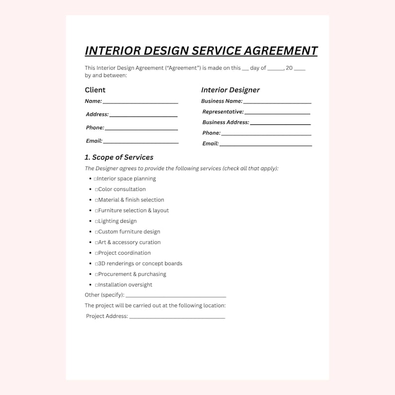 Interior Design Contract Template Canva Editable: US Letter - Etsy