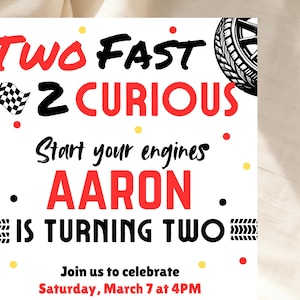 Two Fast Too Curious Birthday Invitation | Editable Race Car Party ...