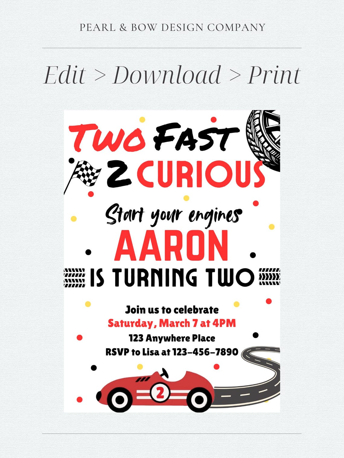 Two Fast Too Curious Birthday Invitation | Editable Race Car Party ...