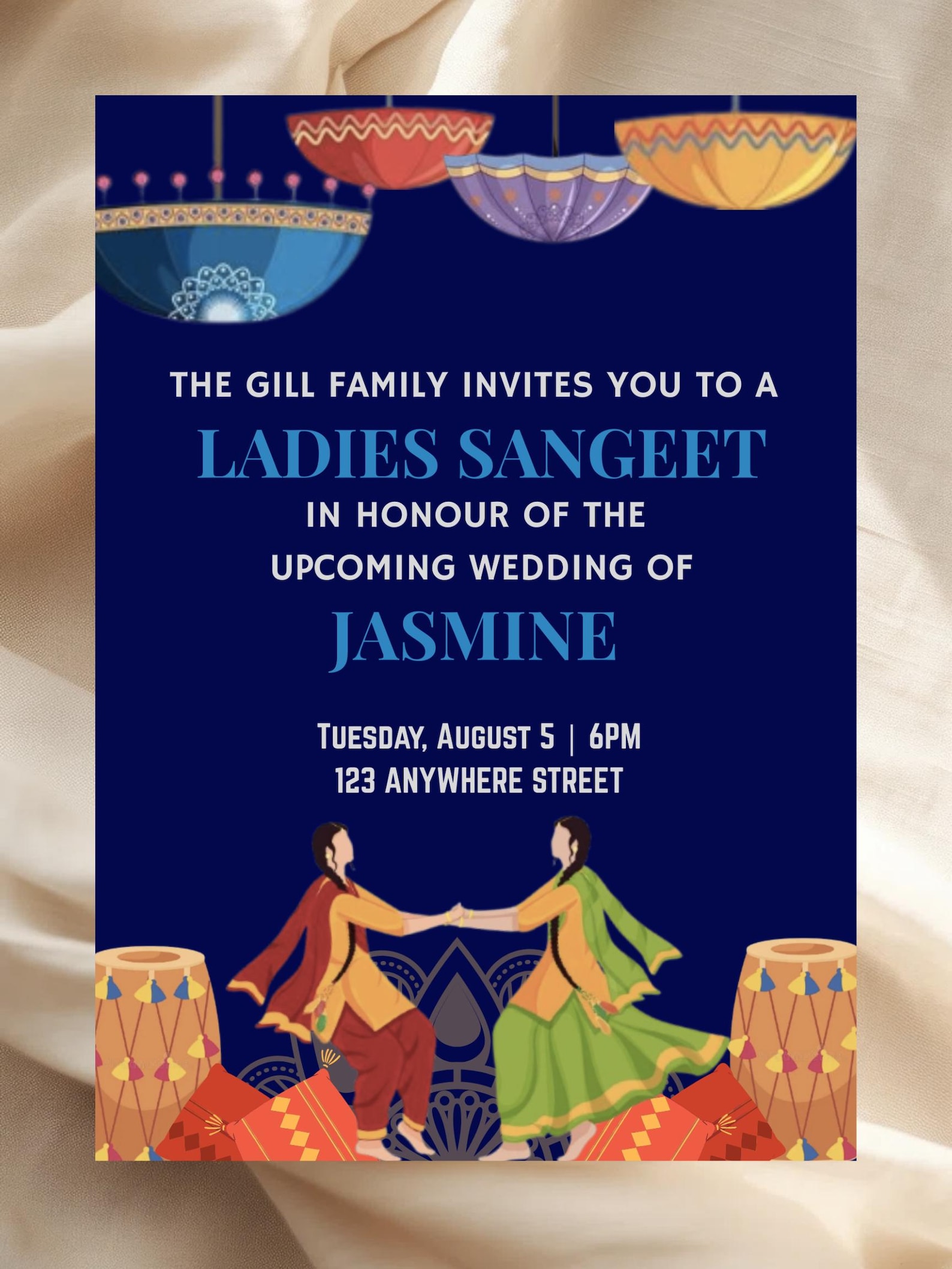 Editable Ladies Sangeet Invitation Template | Punjabi Mehndi Haldi ...