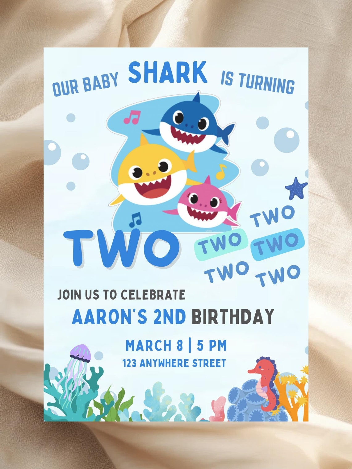 Baby Shark Birthday Invitation Editable Template Digital Download - Etsy