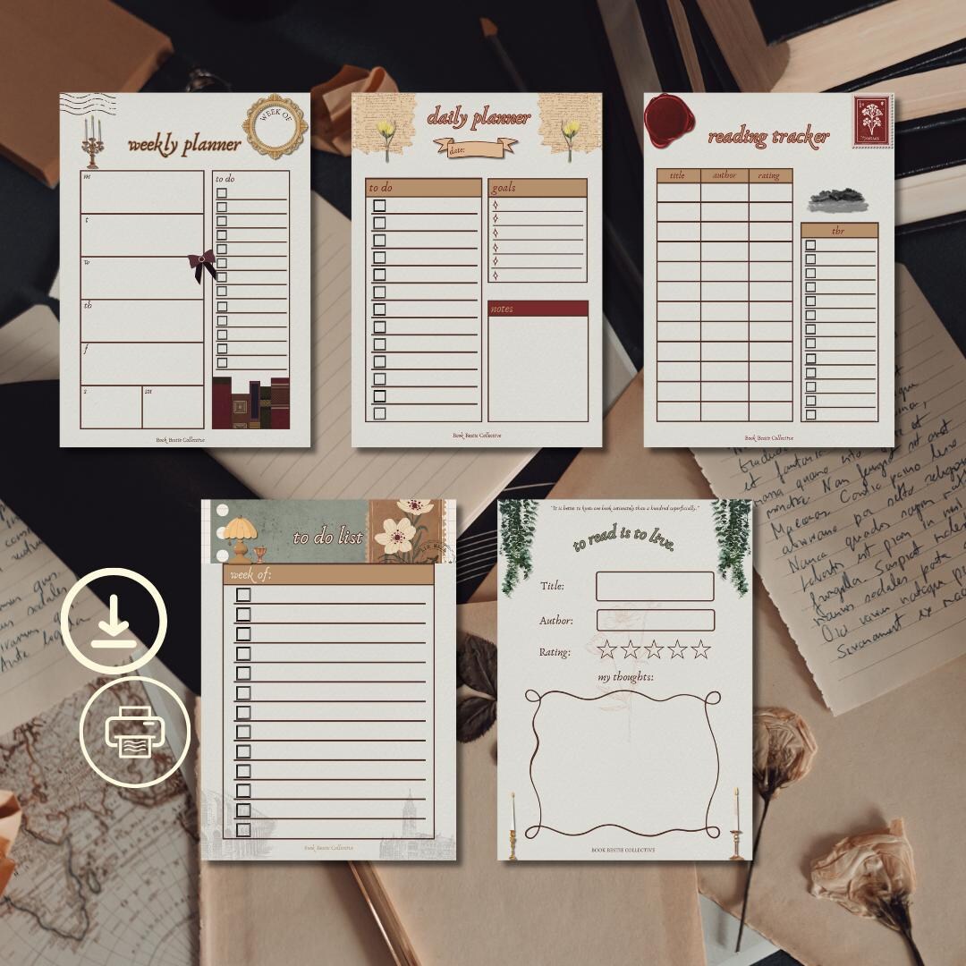 Dark Academia Printable Digital Planner A4, Aesthetic Reading Tracker ...