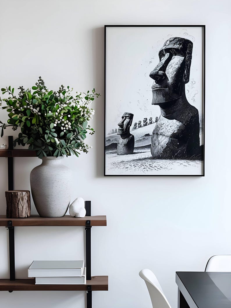 Moai Statues - Black and White Digital Wall Art, Easter Island, Travel ...