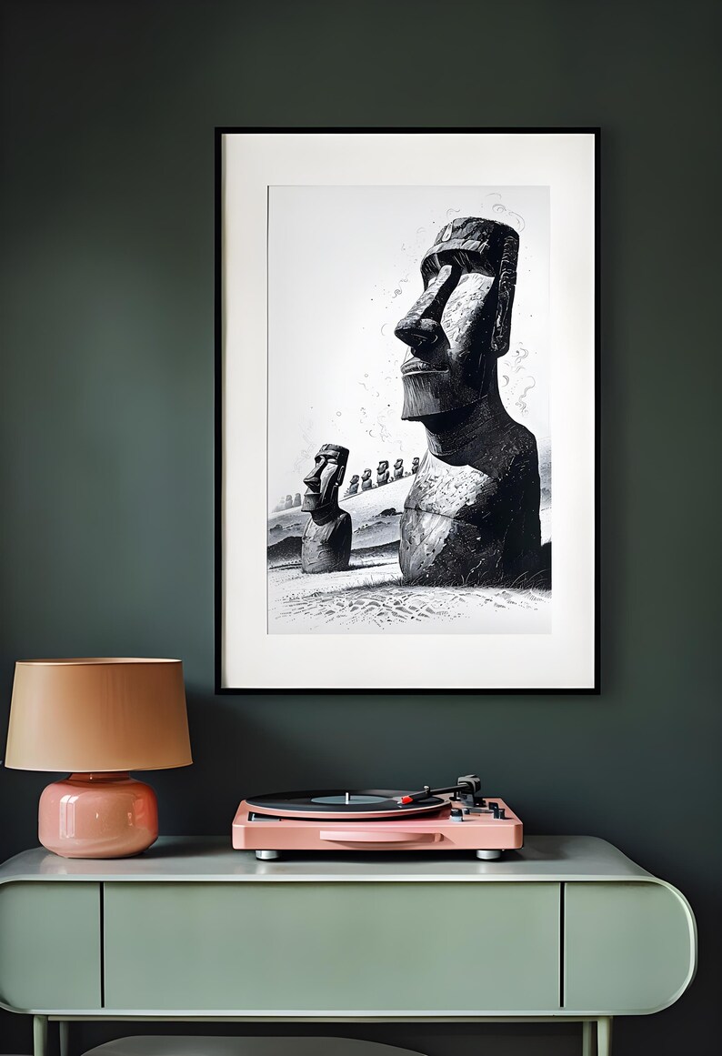 Moai Statues - Black and White Digital Wall Art, Easter Island, Travel ...