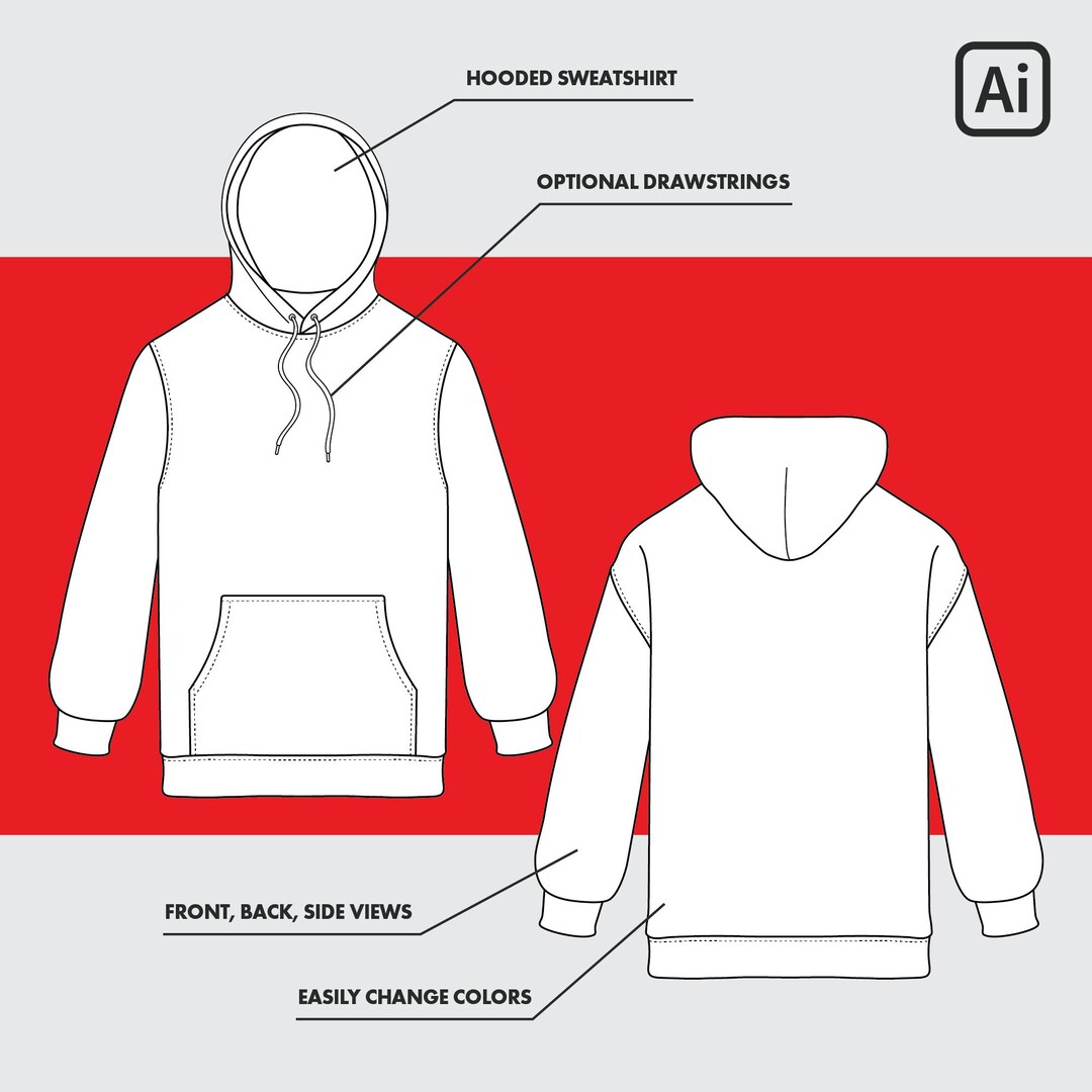 Custom Hoodie Template - Sweatshirt Tech Sheet, Digital Download ...