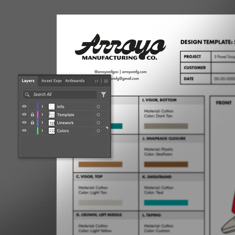 Custom Hat Template - 5 Panel Snapback - Tech Sheet, Digital Download ...